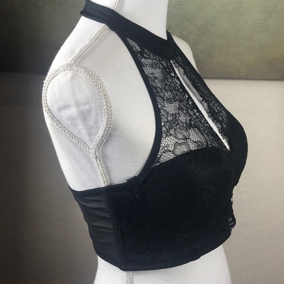 bebe | Tops | Bebe Halter Bralette In Black Lace Size M | Poshmark